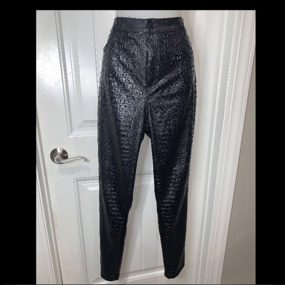 Missguided | Pants & Jumpsuits | Missguided Black Faux Crocodile ...
